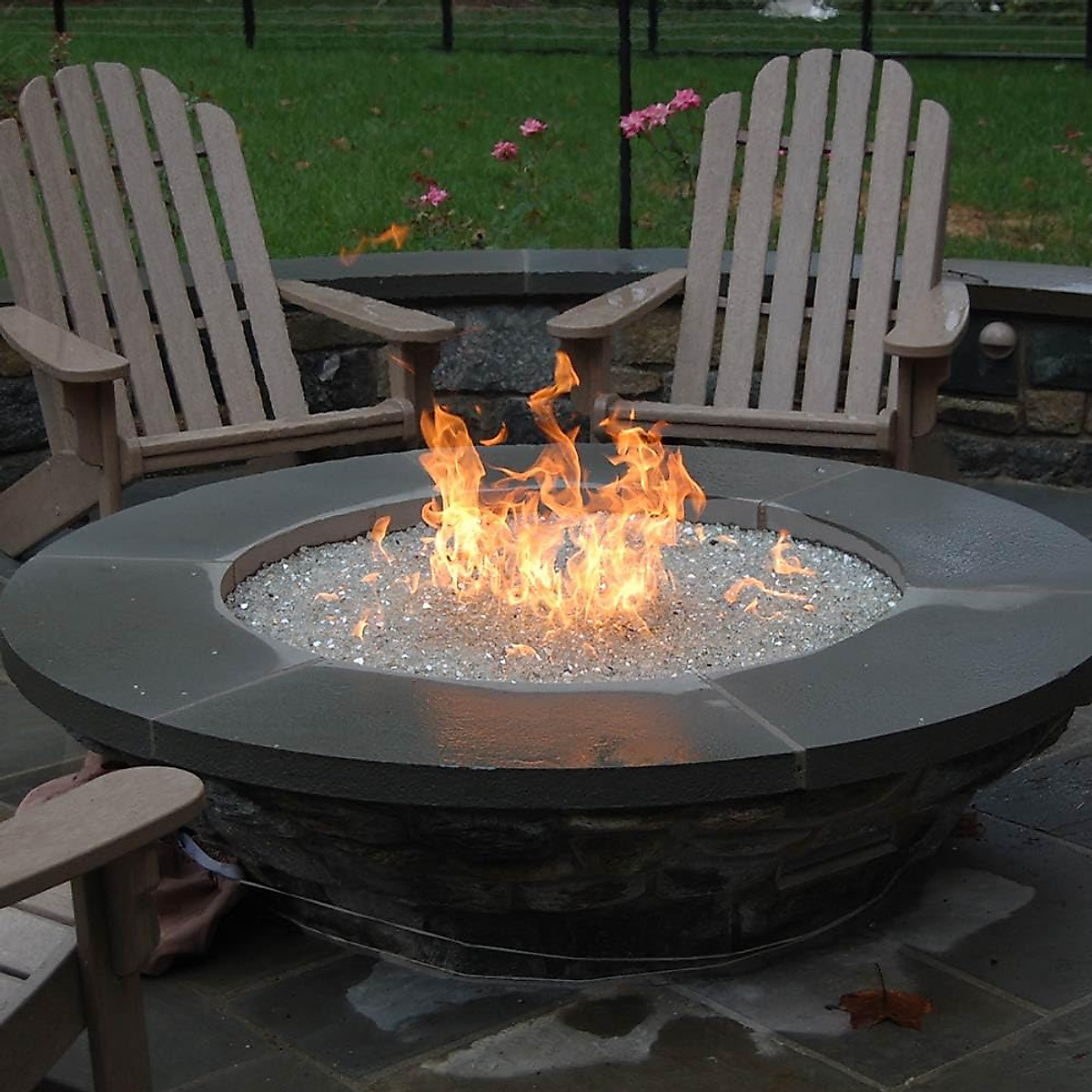 Spotix HPC Penta Match Lit Fire Pit Burner Kit with 30-Inch Stainless Steel Burner and 36-Inch Round Flat Pan, Propane, Polished Chrome, with Flange, Key, Valve, Flex Line and Fittings