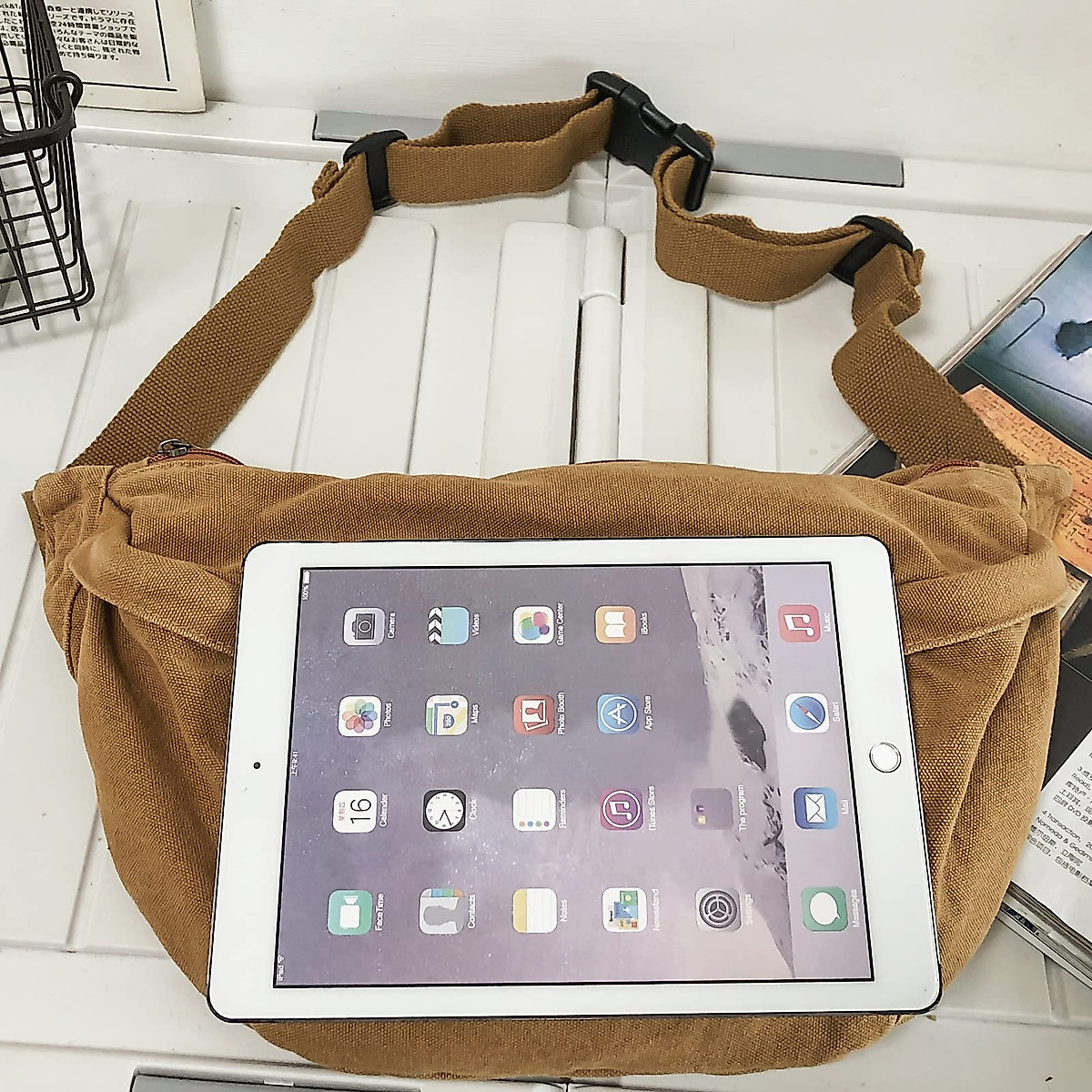 Crossbody Bag Fanny Pack for Women Men, Waist Pack Large Chest Bag with Adjustable Strap for Workout Travel Sports Running(Off White)