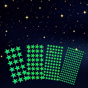 554pcs Glow in The Dark Stars Stickers for Ceiling Star Decals Stickers 3D Glowing in The Dark Room Wall Decor Ceiling Stars Stickers Decals for Bedding Room Star Decorations Stickers 4 Sizes Stars