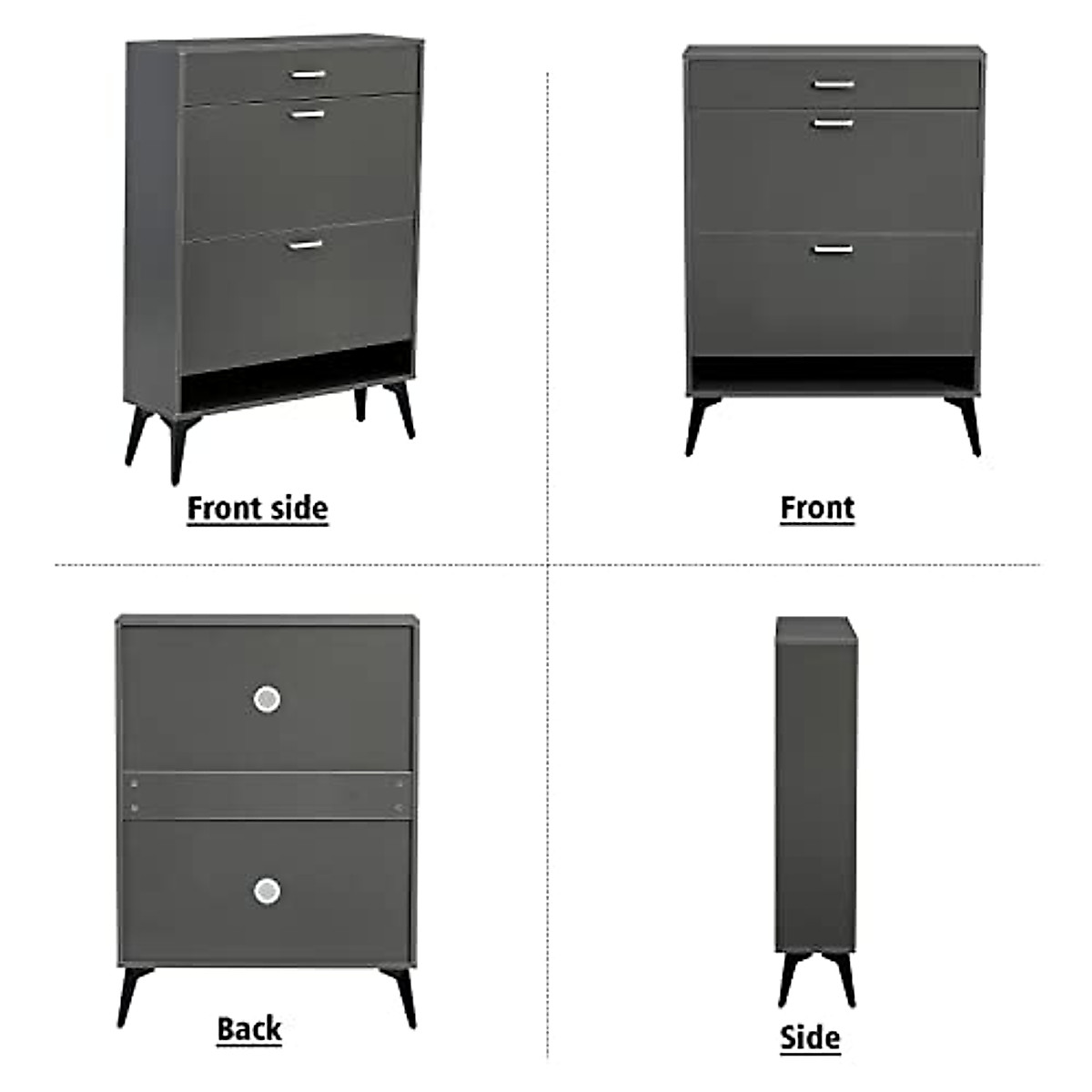 ME2 Shoe Cabinet for Entryway with 1 Slide Drawer & 2 Flip Drawers, Freestanding Shoe Rack Storage Organizer (Grey)