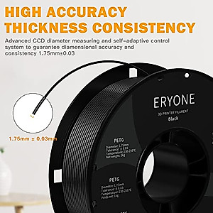 ERYONE PETG Filament for 3D Printer, 1.75mm +/-0.03mm, 1kg(2.2LBS)/Spool, Black