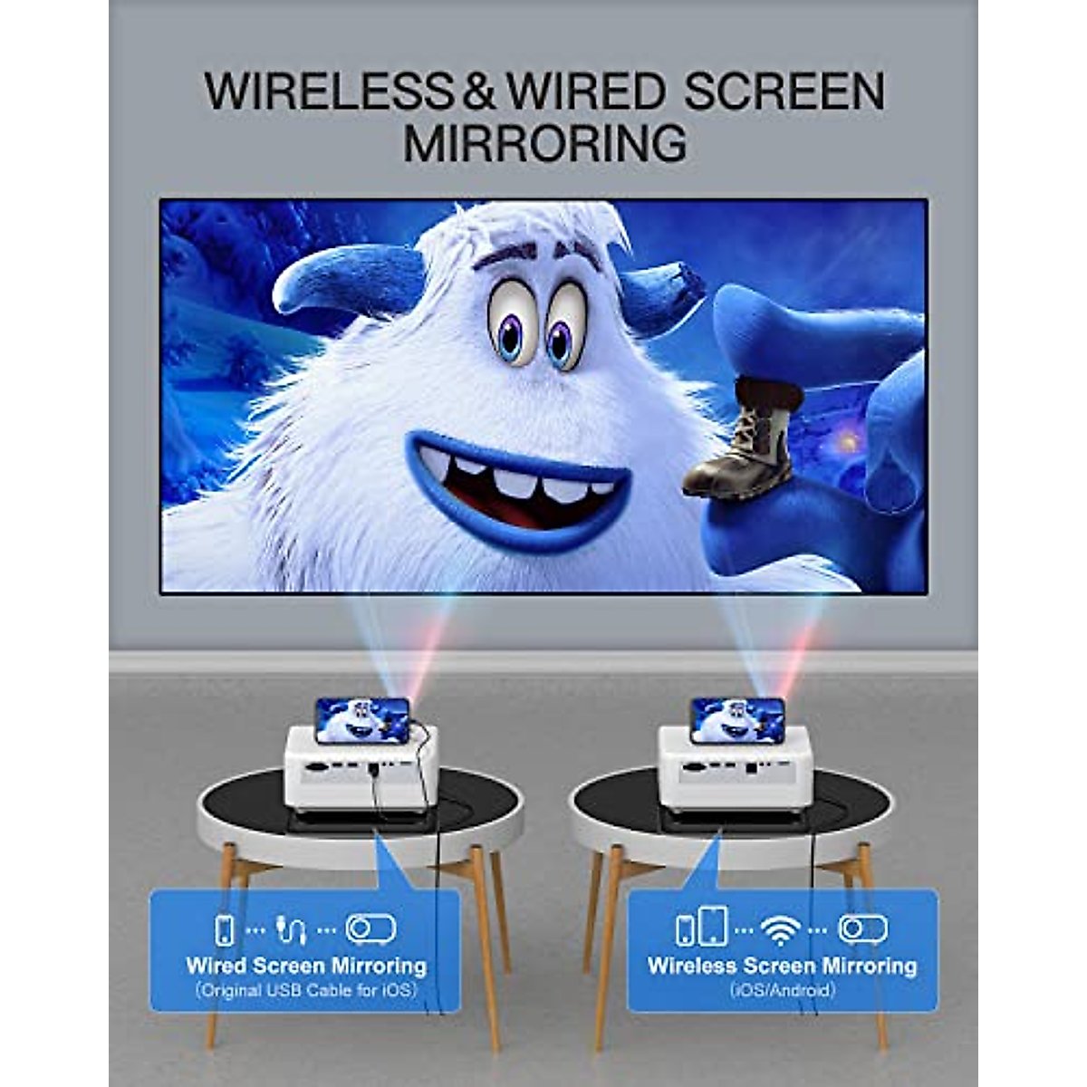 Projector, ROVOMKO Projector with WiFi and Bluetooth 4K Support, 13000 Lumens,2.4G&5G Two-Channel WiFi, Max Display 350", Home Projector Compatible w/iOS/Android/Win/PS5,Carry Bag Included