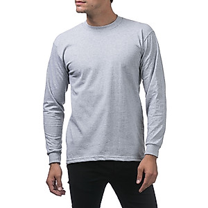 Pro Club Men's Heavyweight Cotton Long Sleeve Crew Neck T-Shirt, Heather Gray, 2X-Large