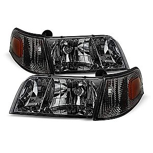 ACANII - For 1998-2011 Ford Crown Victoria Smoked Lens 4pcs Headlights w/Corner Signal Lights Replacement Set Left+Right