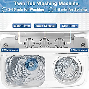 INTERGREAT Portable Washing Machine Mini 17.6 Lbs Compact Washer Machine and Dryer Combo, Small Twin Tub Washer with Spin Cycle for Camping, Laundry, Apartments, Dorms, College Rooms, Rv’s (Grey)