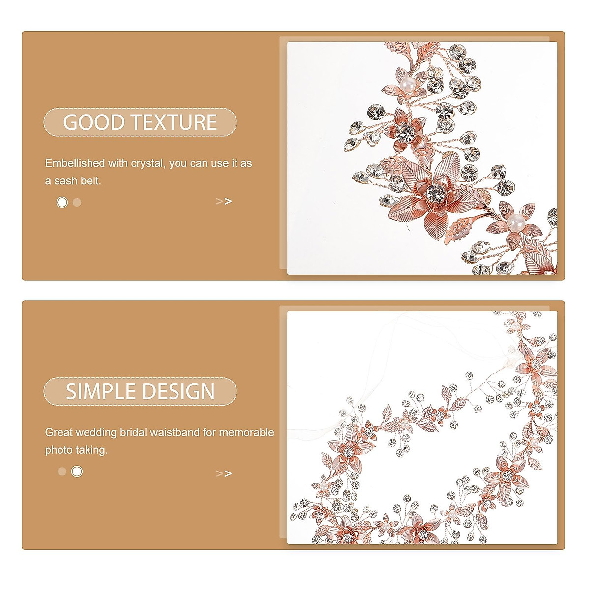 KESYOO Wedding Crystal Belt Fashion Bridal Dress Belt Accessory Bridal Flower Waistband Rose Gold Belt (Rose Gold)