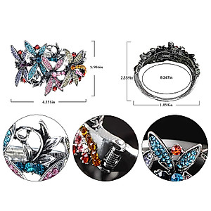Alilang Womens Silvery Tone Shine Colorful Crystal Rhinestone Flying Dragonfly Firefly Insect Cuff Bangle Bracelet