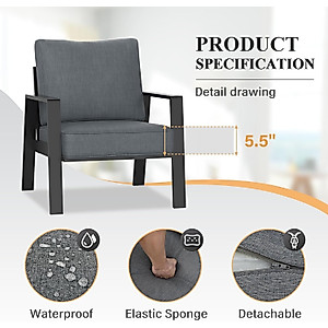 knocetx Aluminum Patio Furniture Set, 4 Pieces Modern Patio Conversation Sets Outdoor Patio Furniture Set with 5.5 Inch Cushions for Patio, Balcony, Backyard, Poolside, Deck,Gray