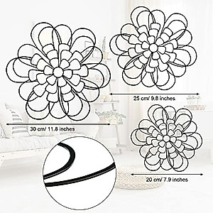 Ferraycle 3 Pieces Metal Wall Art Metal Flower Wall Sculpture Metal Flower Wall Art for Home Bedroom Living Room Bathroom Kitchen Office Garden Hotel Wall Decoration, 3 Sizes (Black)
