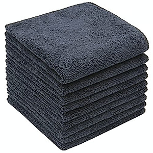 HYLLZB Microfiber Kitchen Dish Cloth Cleaning Rags, 9 Pack Microfiber Cleaning Cloth for Glasses, Lint Free Cloth Rags for Household Cleaning or Cooking, 12 x 12 Inches (Black)
