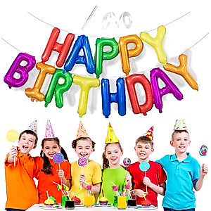 Happy Birthday Banner 16 Inch Mixed color Mylar Foil Letters Inflatable Balloons Birthday Party Decorations for Kids and Adults
