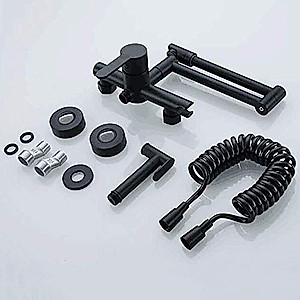 Kitchen Faucet Brass 3-Axis Rotate Foldable with Pull Out Sprayer Wall Mounted Single Handle Mixer Tap,Black