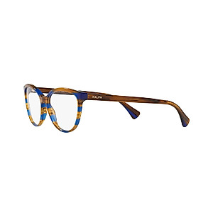 Ralph by Ralph Lauren Women's RA7134 Cat Eye Prescription Eyewear Frames, Striped Brown Blue/Demo Lens, 54 mm
