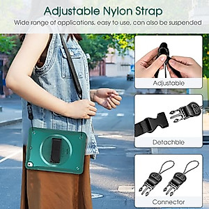 BRAECNstock for iPad Case 9.7 inch iPad 6th Gen 2018/5th Gen 2017/iPad Air 2/Pro,Shockproof Cover with Kickstand&Screen Protector,Kids Case with Pen Holder/360°Rotate Stand+Hand Strap-Midnight Green