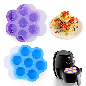 XANGNIER Silicone Air Fryer Egg bite Mold,2 Pack Reusable Egg Bites Pan with Lid-Alternative to Sous Vide Egg Bite Maker,Air Fryer Accessories