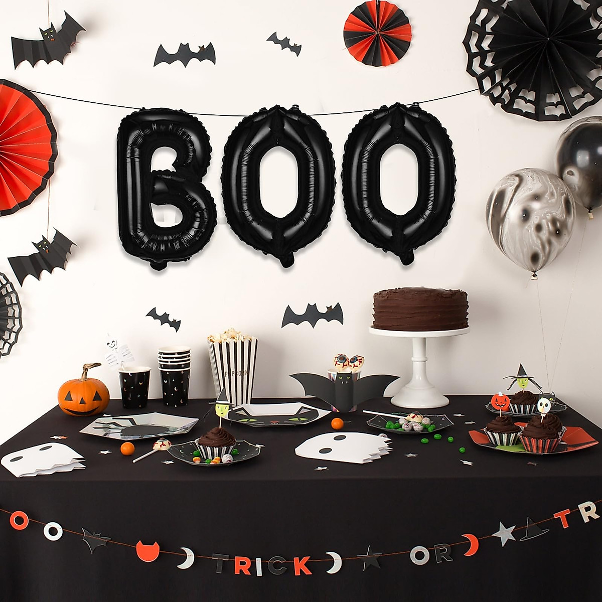 Halloween BOO Foil Balloons, Black Boo Balloon Banner Set for Halloween Party, 16 Inch Boo Mylar Foil Letters Balloons Bunting Kit for Horror Spooky Theme Halloween Night Party Decorations Supplies