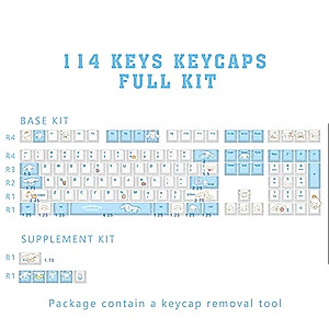 Sanrio Cinnamorall Blue Keycaps for Cherry MX Switches Cute Japanese Anime Mechanical Gaming Keyboard, PBT Key Caps Set
