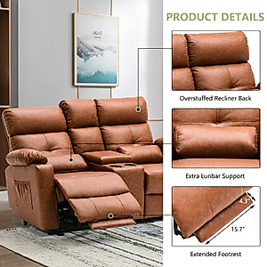 Consofa Power Reclining Loveseat, Reclining Loveseat with Console, Loveseat Recliner with Heat and Massage, Extending Footrest, Power Recliner Loveseat with Lumbar Support, Side Pocket for Living Room