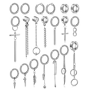 ONESING 20 Pcs Clip On Earrings for Men Magnetic Earrings Dangle Earring Hoop Sterling Earrings Men Stainless Steel Non Pierced Magnetic Earring Fake Earrings Piercings Silver