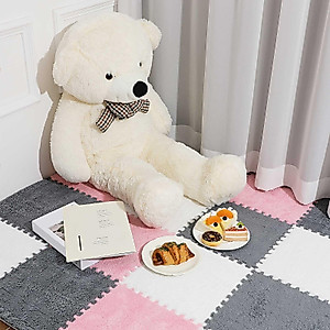 18 Pcs Plush Foam Floor Mat Square Interlocking Carpet Tiles with Border Fluffy Play Mat Floor Tiles Soft Climbing Area Rugs for Home Playroom Decor, 12 x 12 x 0.4 Inch (White, Pink, Gray)