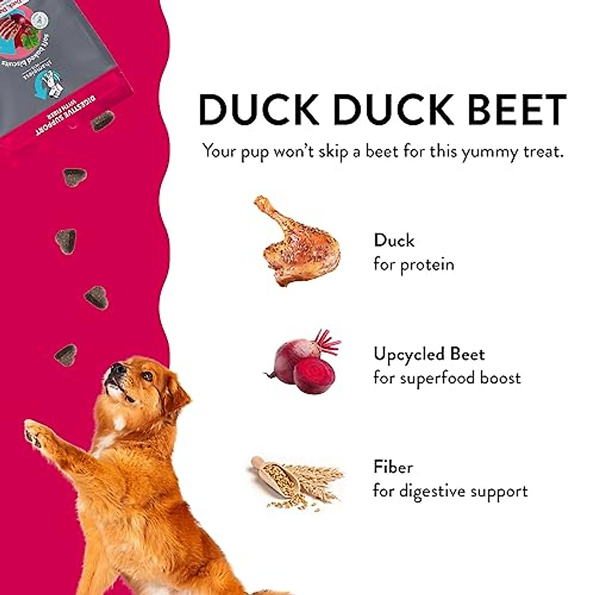Shameless Pets Soft-Baked Dog Treats, Duck Duck Beet - Natural & Healthy Dog Chews for Digestive Support with Fiber - Dog Biscuits Baked & Made in USA, Free from Grain, Corn & Soy - 1-Pack