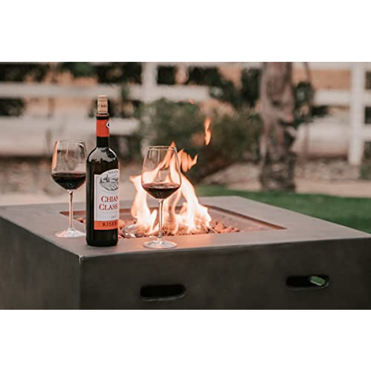 XBrand MgO & Metal 40,000 BTU Outdoor Propane Gas Smokeless Square Fire Pit Table with Volcanic Rocks & Rain Cover, 30 inch Wide, Gray