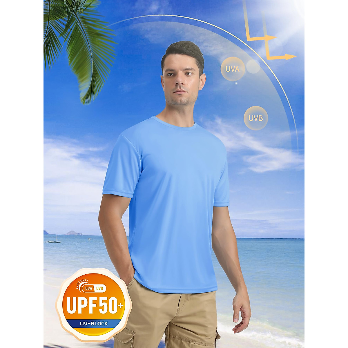 T-Shirts for Men Quick Dry Top Tee Rash Guards Running Shirt Dry Fit Lightweight Sun Shirts Gym Active T-Shirt Sky Blue