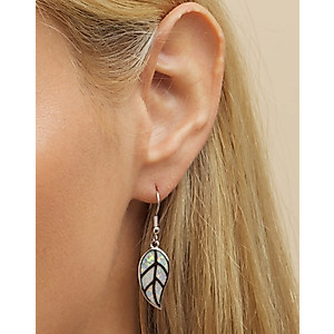 Barzel White Gold Plated Created White Opal Leaf Drop Earrings (Silver White Opal)