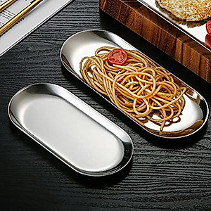 Stainless Steel Oval Shaped Decorative Serving Tray Dispaly Organizer for Jewelry Cosmetic Trinkets Candle Towel (Silver, Small)
