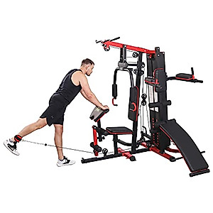 BalanceFrom Multifunctional Home Gym System Workout Station with Leg Extension, Preacher Curl, Pushup, Dip and Situp Stand, 122.5LB Weight Stack, Model 900