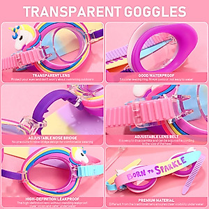 PRETYZOOM Kids Swim Goggles Unicorn Anti- UV Swimming Goggles Anti- Water Pool Goggles for Girls Boys