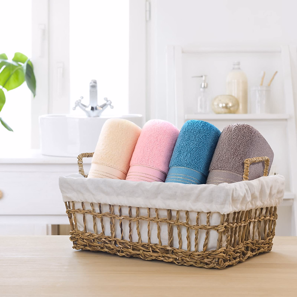 Thmyo 2 Pack 100% Cotton Super Soft Bath Towels Set, Highly Absorbent Hand Towels, Cotton Towels for Bathroom Quick Drying Large Bath Towels for Beach, Spa, Hotel (1 Bath Towel and 1 Hand Towel, Pink)