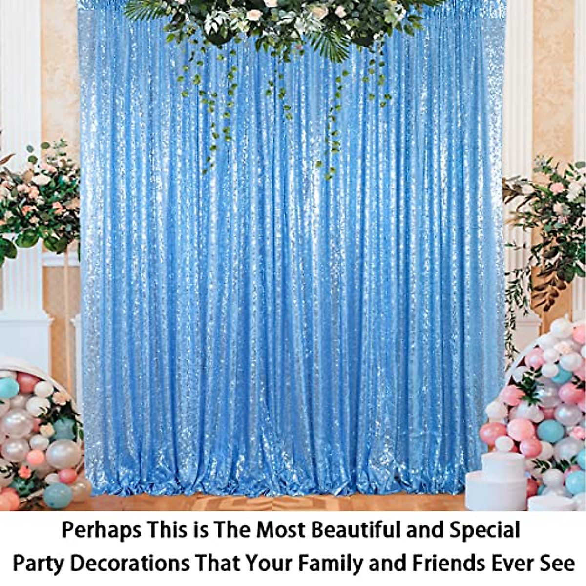 8FTx8FT Baby Blue Glitter Backdrop Curtain Sequin Curtains 96 inches Long Sequin Fabric Photo Booth Backdrop Sequin Curtains for Backdrop Decoration