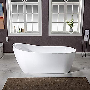 WOODBRIDGE 67"Freestanding White Acylic Soaking Bathtub with White Pillow,Drain and Overflow in Brushed Gold,BTA1508 -BG-Drain &O+ Pillow