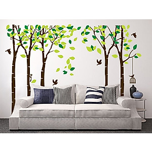 Amaonm 104"x71" Giant Large Jungle 5 Trees Wall Decals Green Leaves and Fly Birds Wallpaper Wall Decor DIY Vinyl Wall Stickers for Kids Bedroom Living Room Nursery Rooms Offices Walls (Brown Tree)