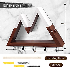 CRAKTH Mountain Key Holder for Wall Decorative, Wooden Key Hanger Wall Mount with 5 Hooks, Unique Key Rack for Mail and Key Organizer