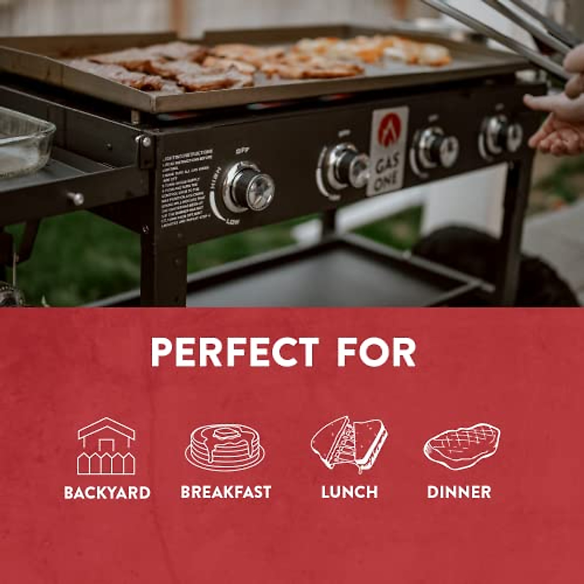 Gas One Propane Burner Grill – 36-Inch Flat Top Grill Griddle Cooking Station – Foldable 4 Burner Propane Grill with Pre-Seasoned Griddle – Professional Burners for Outdoor Cooking with Side Shelves