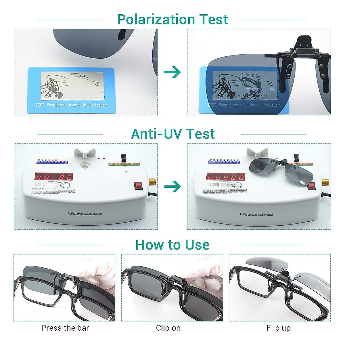 WANGLY Polarized Unisex Clip on Flip up Sunglasses over Prescription Glasses Frames and Readers Suitable for Driving, Grey Lens