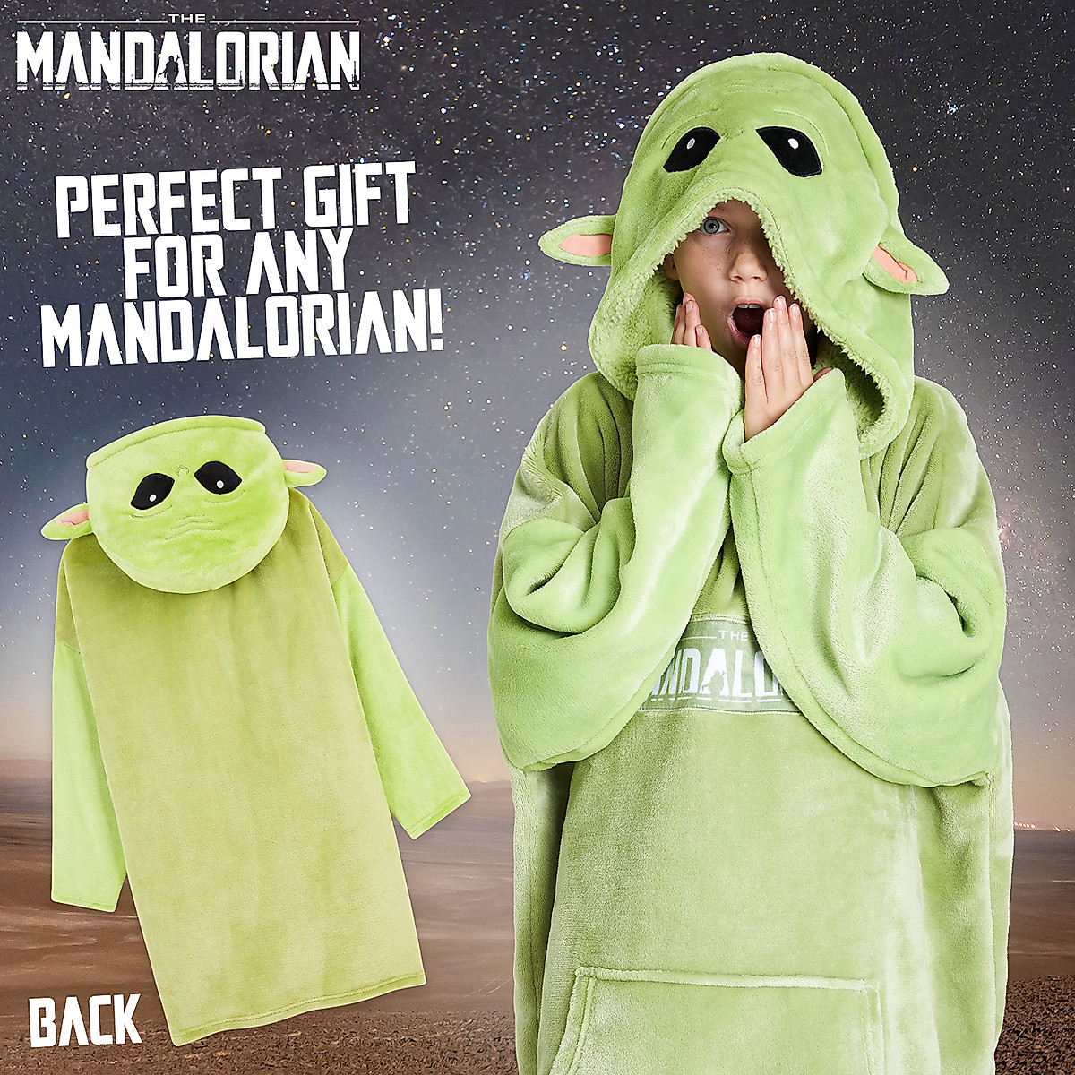 Disney The Mandalorian Blanket Hoodie for Boys Teens, Baby Yoda Fleece Wearable Blanket (Green)