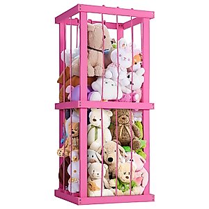 Wooden Stuffed Animal Storage, Extra Large Stuffed Animal Holder Plush Toy Organizer with Elastic Band, Stuffed Animal Zoo Storage for Nursery Play Room Bedroom Corner