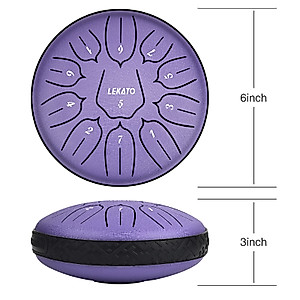 LEKATO Steel Tongue Drum 6 Inch 11 Note, Rain Drum for Outside D Major Handpan Drum for Meditation Yoga Musical Education, New Year Gift for Kids/Families