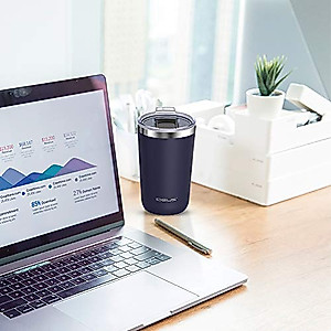 Ideus 20 oz Tumbler, Travel Coffee Mug with Splash Proof Sliding Lid, Double Wall Stainless Steel Vacuum Insulated Coffee Mug for Home and Office, Keep Beverages Hot or Cold, Navy blue
