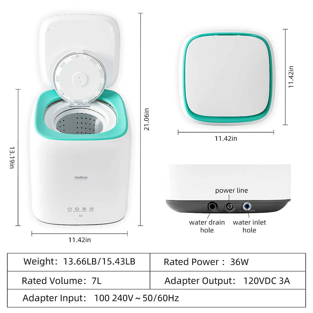 Portable Washing Machine,7L Mini Compact Washer,Cleaning for Light Clothes,For Apartments Dorms RVs (blue)