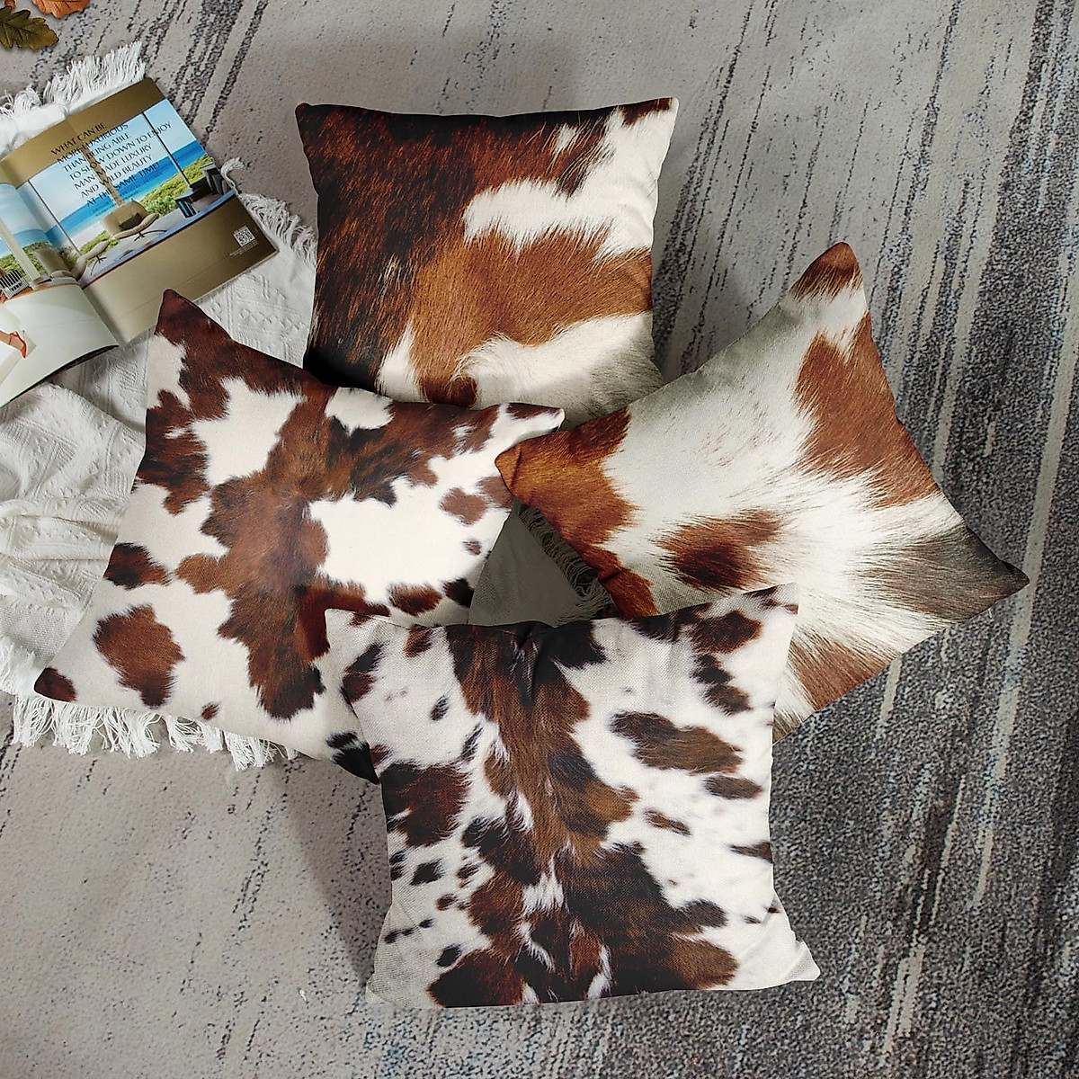Sanwarm Throw Pillow Covers Home Decor Set of 4 Cow Animal Retro Farm Camouflage Cow Animal Pillow Cases Decorative 18 x 18 Inches Outdoor Cushion Couch Sofa Pillowcases