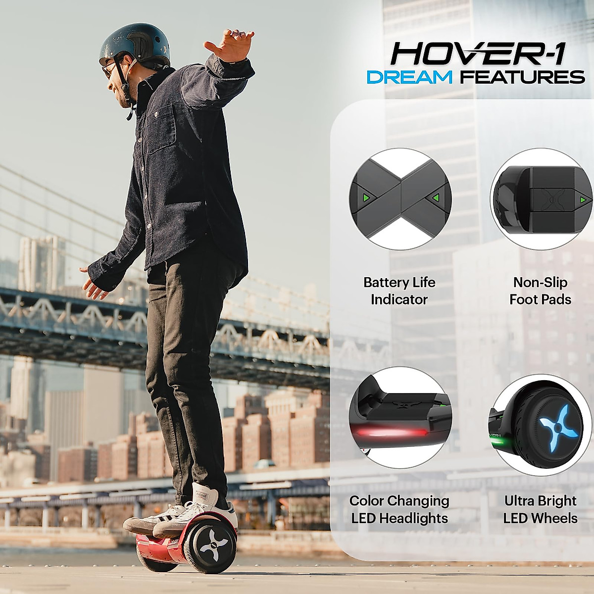 Hover-1 Dream Electric Self-Balancing Hoverboard with 7 mph Max Speed, Dual 200W Motors, 6 Mile Range, and 6.5” Wheels