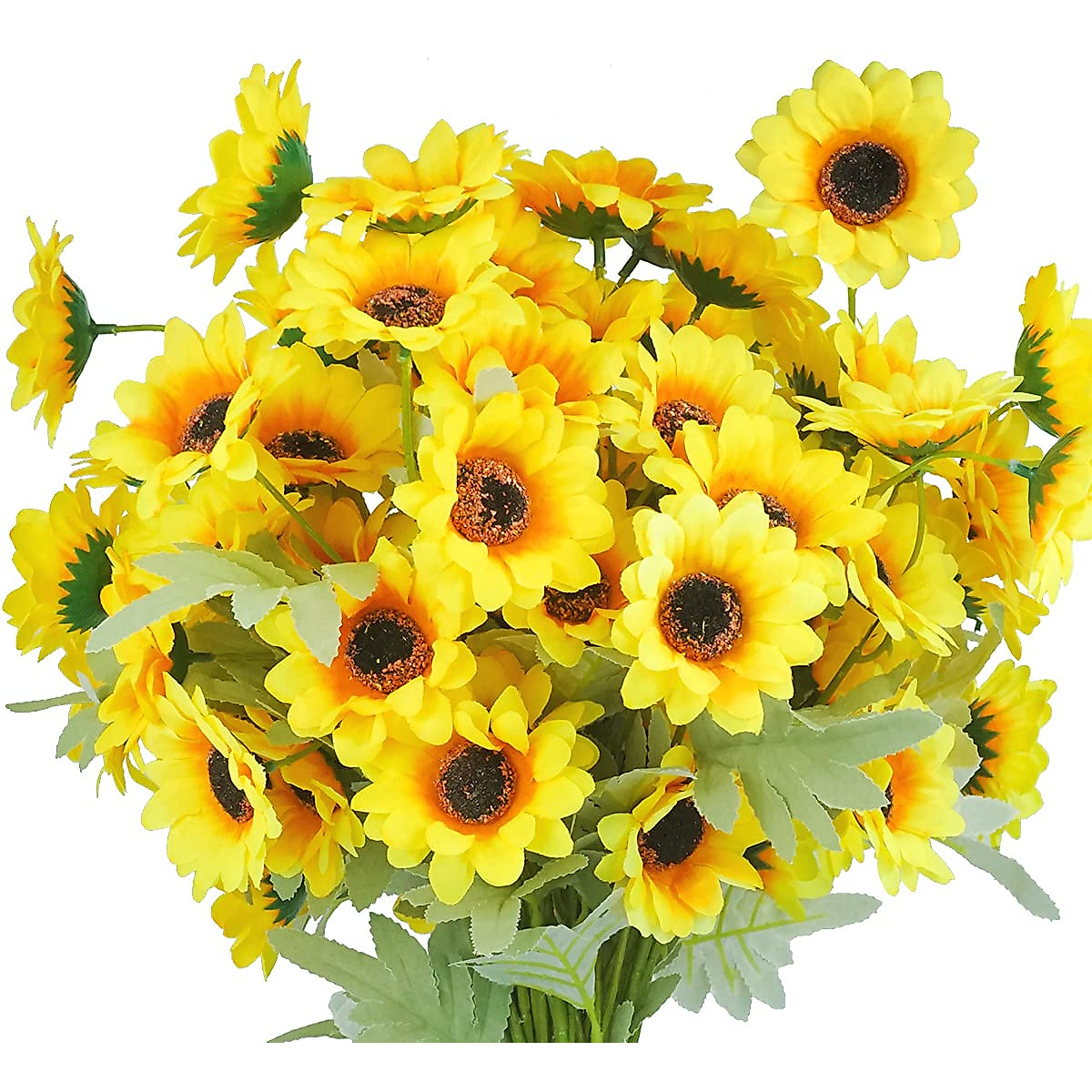 AUNTY 10 Bunches Mini Artificial Silk Sunflowers Fake Sunflowers Bouquet with Long Stems Decorations for Party Indoor Outdoor Home Décor Garden DIY Table Arrangements Decoration