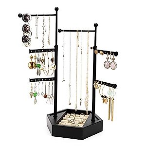 Emfogo Jewelry Organizer Stand - 6 Tier Jewelry Holder with Adjustable Height Necklace Holder Organizer Display & Storage for Earrings Ring Bracelet (Black)