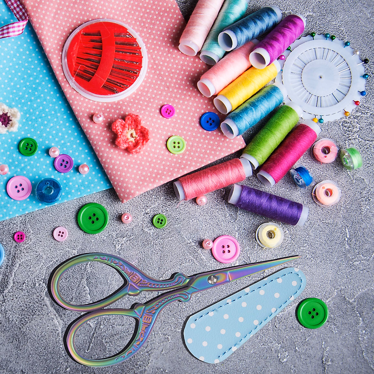 Hisuper Cute 3.6inch Embroidery Scissors Crafting Sewing Threading Needlework Scissors with Leather Scissors Cover for Sewing Handicrafts Tool Craft Art Work and Everyday Use