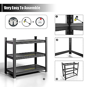 HOMEBTTER 3-Tier Garage Shelving,Heavy Duty Garage Storage Shelves 1500LBS Load Capacity,Black,32" WX18 DX47 H,Height Adjustable Metal Shelving for Garage Warehouse Basement Pantry Kitchen
