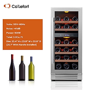 Ca'Lefort 15 Inch Wine Fridge, 28 Bottle Wine Cooler Refrigerator, 40-65°F Wine Refrigerator Glass Door, 3 LED Dual Zone Wine Fridge, Built-in or Freestanding Fridge for Home/Bar/Kitchen (3.0 cu.ft)